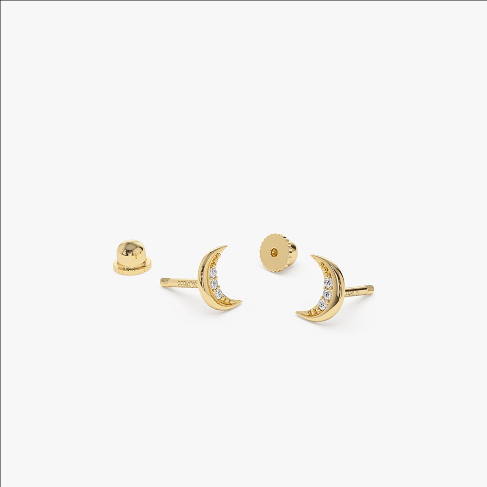 Helix Piercing / 14k Gold Diamond Crescent Moon Piercing / - Etsy