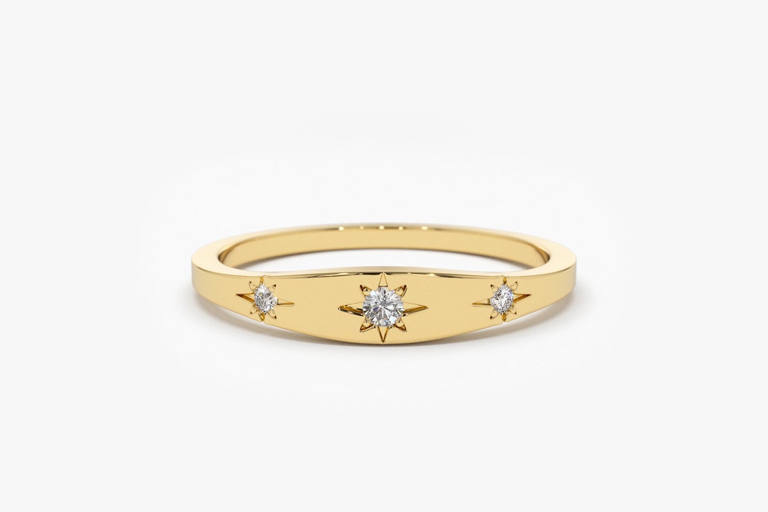 Star Setting Diamond Stacking Ring / 14k Gold Dainty Delicate - Etsy