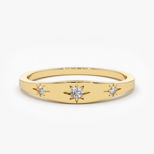 Star Setting Diamond Stacking Ring / 14k Gold Dainty Delicate - Etsy