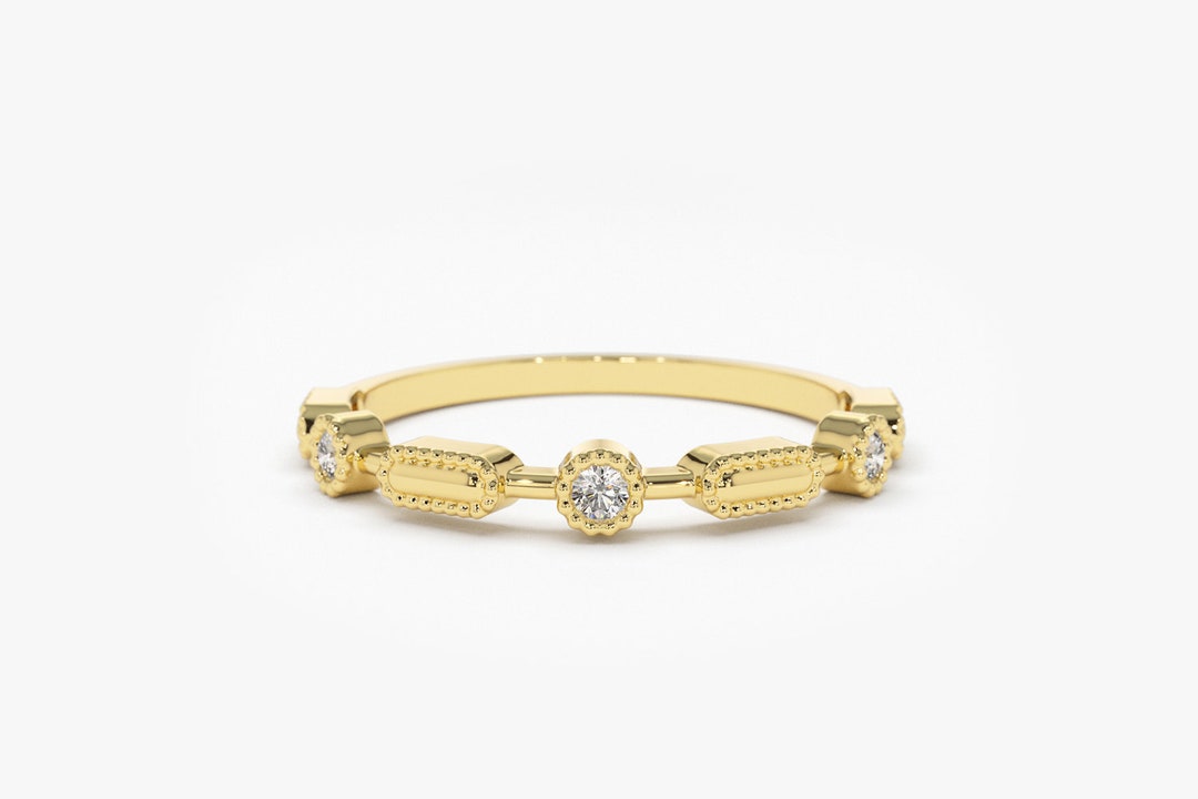 Stackable Diamond Ring / 14K Stackable Diamond Wedding Ring / Petite ...