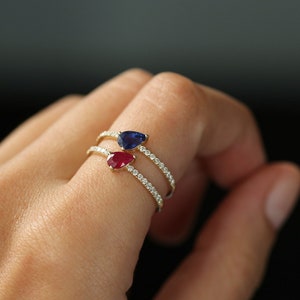 Ruby Ring / 14k Gold Pear Shape Natural Ruby and Diamond Ring ...
