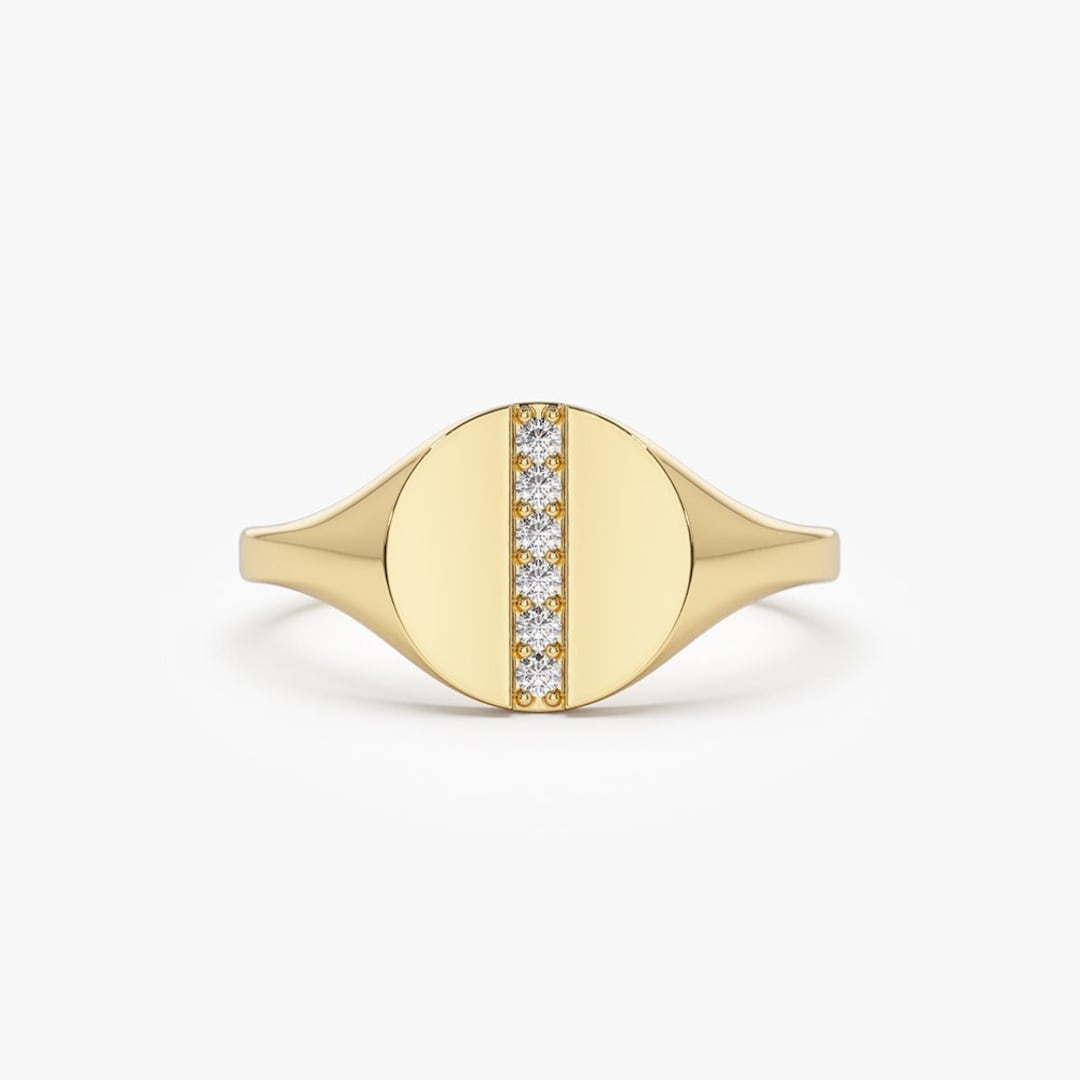 14k Gold Minimalist Diamond Pinky Ring - Pave Diamond Line Signet Pinky ...