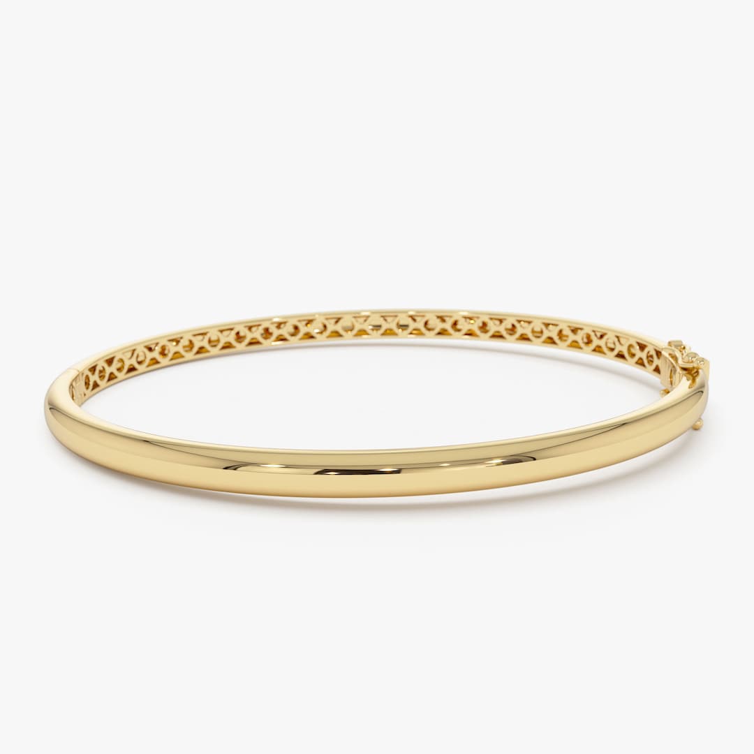 3.5MM Classic Gold Bangle, 14K Gold Bracelet for Women, Plain Gold ...