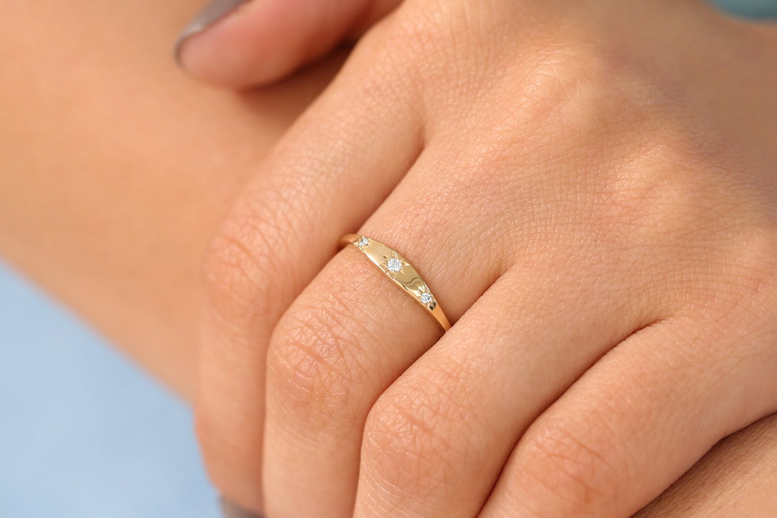 Star Setting Diamond Stacking Ring / 14k Gold Dainty Delicate Minimal ...