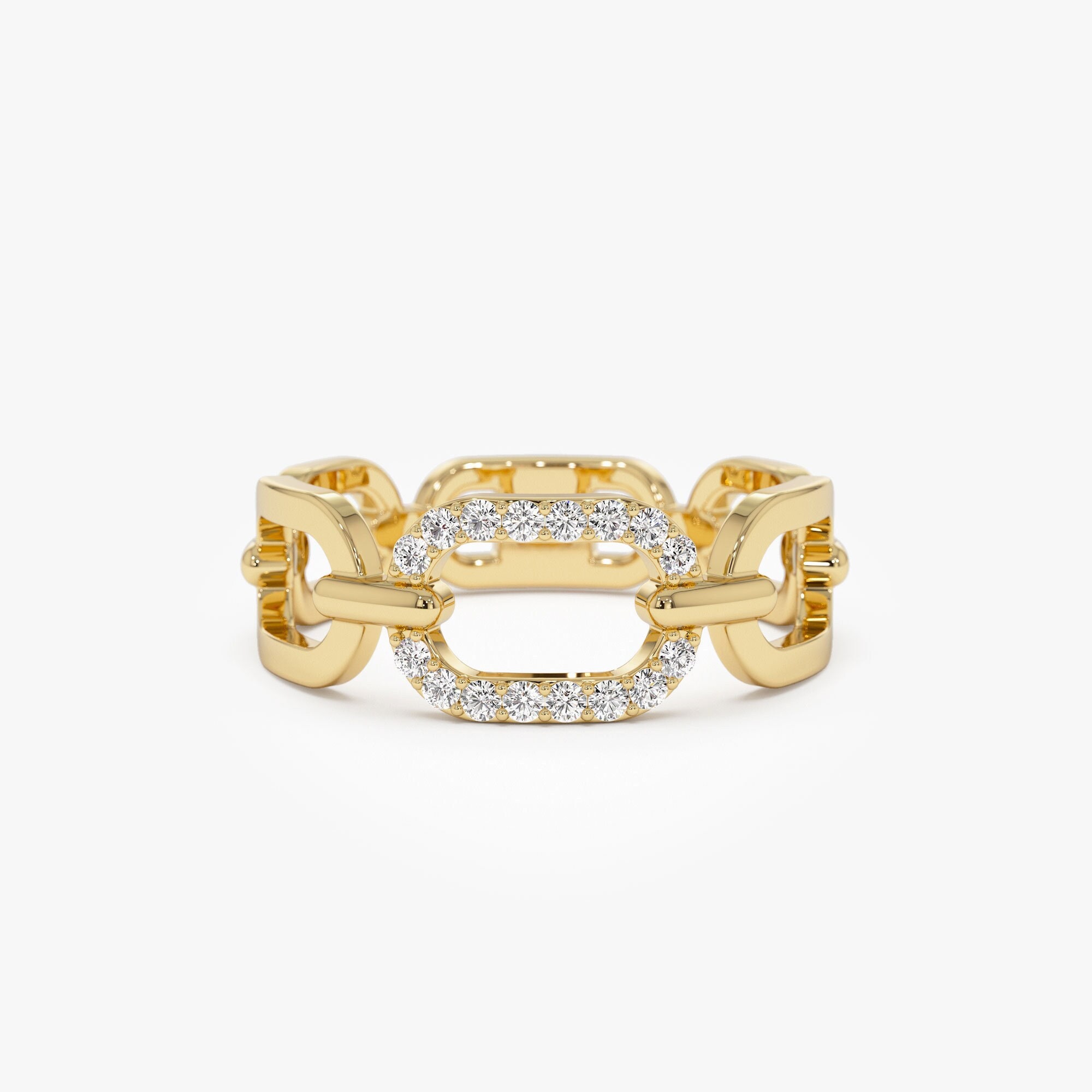 14k Gold Diamond Chain Ring, Chain Link Ring, Diamond Buckle Ring ...
