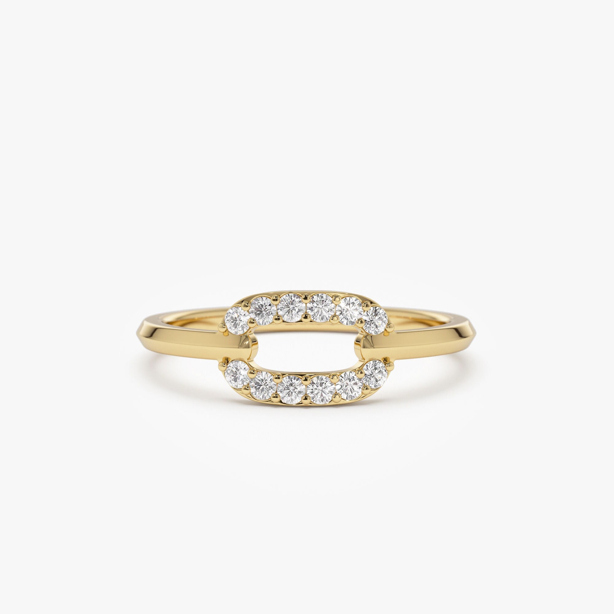 14k Gold Diamond Link Ring, Trendy Natural Diamond Ring, 14k Stacking ...