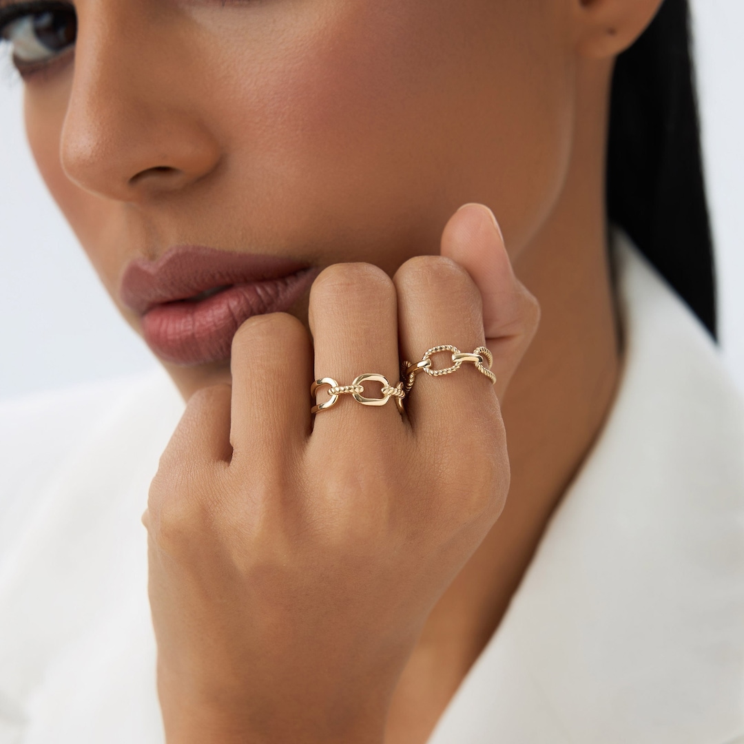 Twisted Rope Ring, 14K Solid Gold Statement Ring, Layering Minimalist ...