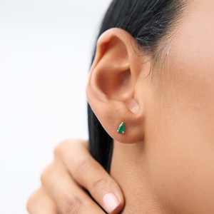 Emerald Teardrop Studs, 14K Solid Gold Pear Shaped Emerald Earrings ...