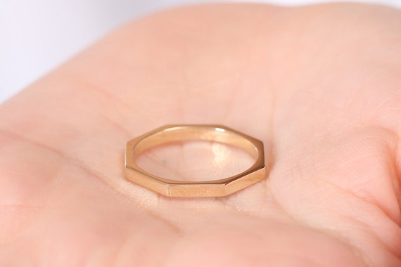 Octagon Gold Ring / 14k Solid Gold Ring / Minimalist Geometric | Etsy