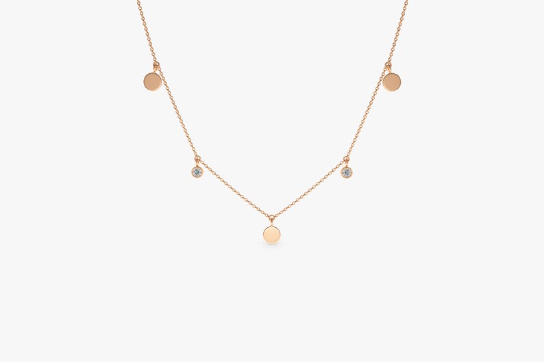 Dangling Diamond Necklace With Dangling Gold Disc in 14k Solid - Etsy