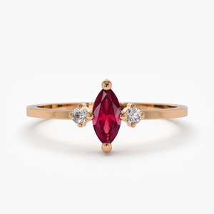 14k Stackable Natural Ruby Ring / Marquise Ruby Ring and Diamond Ring ...