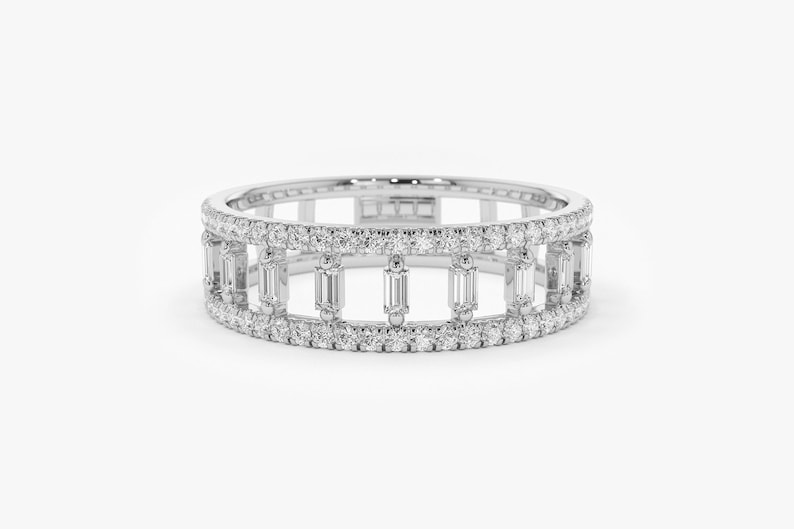14k Gold Double Row Micro Pave Diamond Ring With Baguette - Etsy