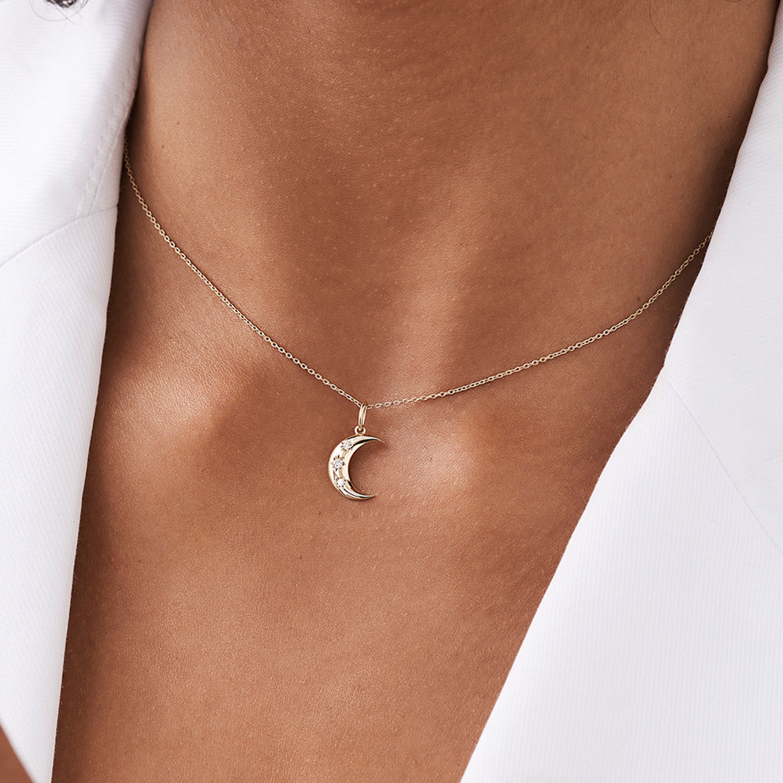 Star Setting Diamond Necklace / 14k Gold Dainty Delicate | Etsy