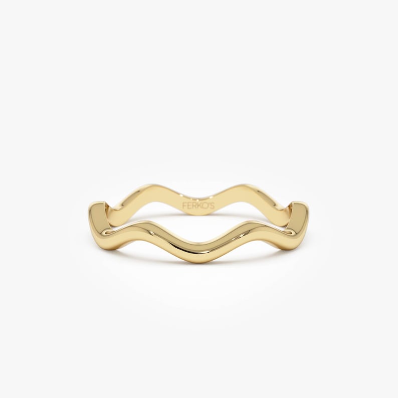 Stacking Gold Ring, 14k Solid Gold Wave Ring, Curved Stacking Gold Band ...