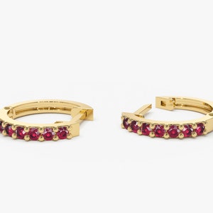 Natural Ruby Earrings / Huggie Earrings / 14k Gold 10MM Ruby Huggie Hoop Earrings / July ...