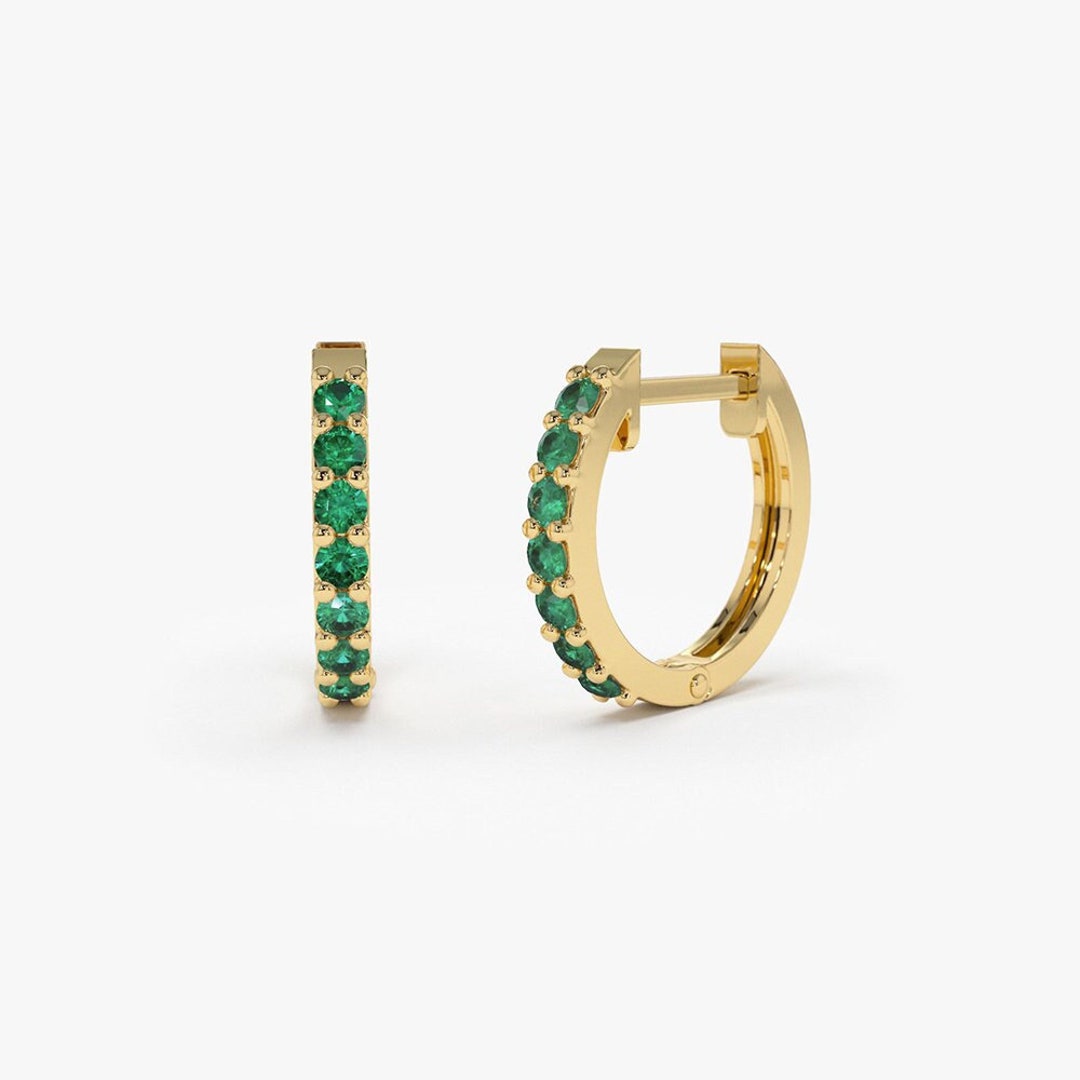 Natural Emerald Earrings / Huggie Earrings / 14k Gold 10MM Emerald ...