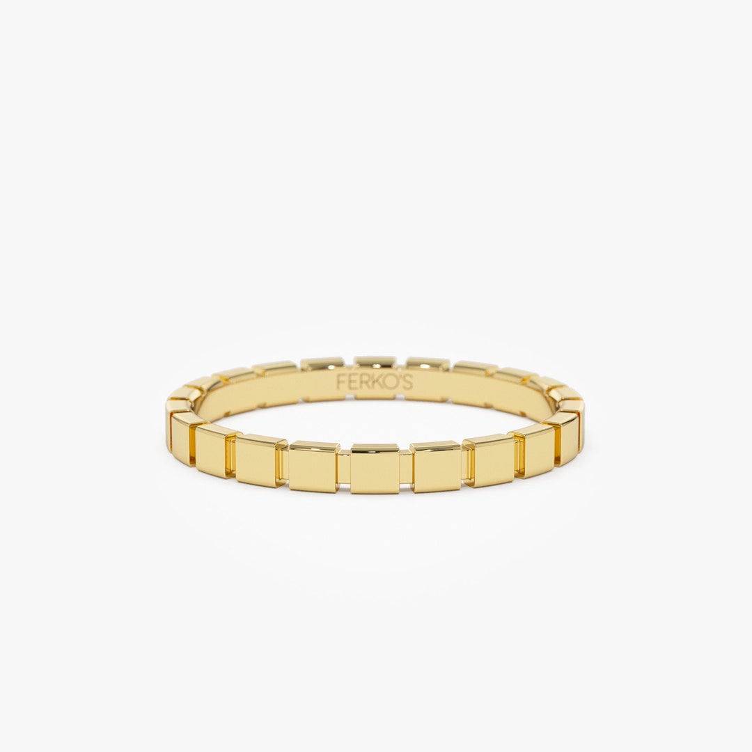 14K Gold Geometric Stackable Ring, Thin Gold Square Ribbed Stacking ...