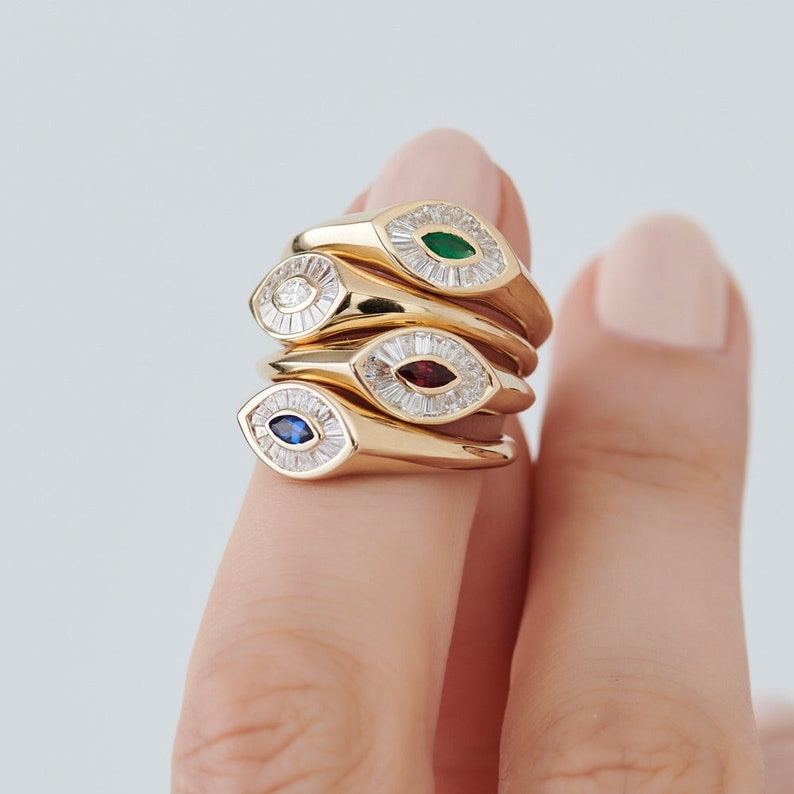 Ruby Ring / 14k Gold Marquise Shaped Ruby Evil Eye Stacking - Etsy