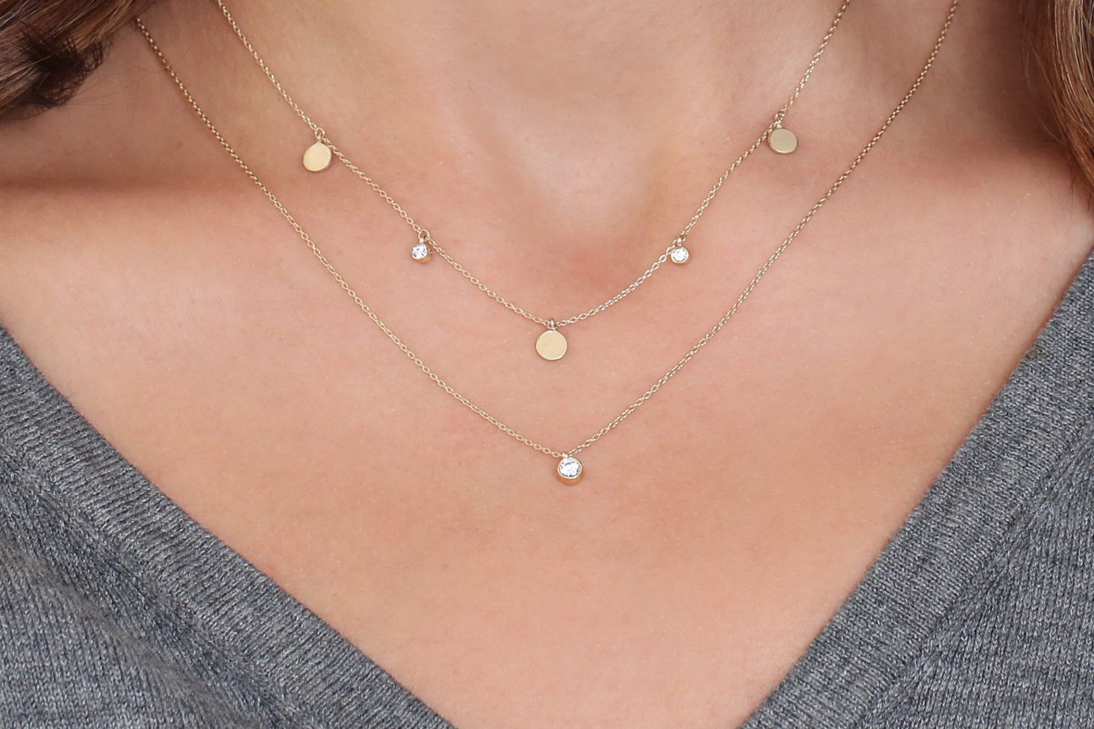 Dangling Diamond Necklace With Dangling Gold Disc in 14k Solid - Etsy