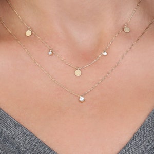Dangling Diamond Necklace With Dangling Gold Disc in 14k Solid Gold ...
