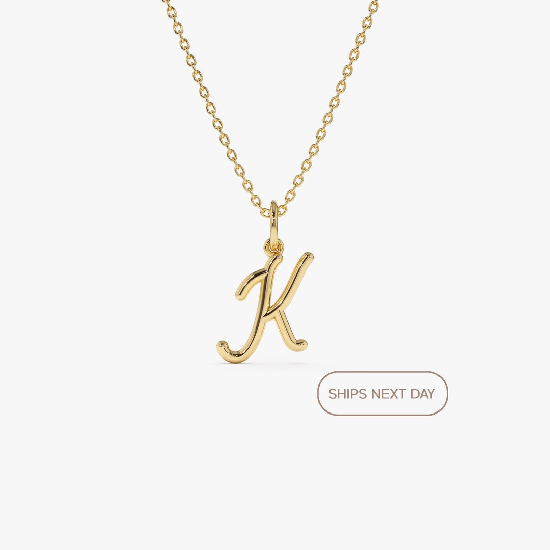 Gold Letter Necklace / 14K Gold Personalized Cursive Initial - Etsy