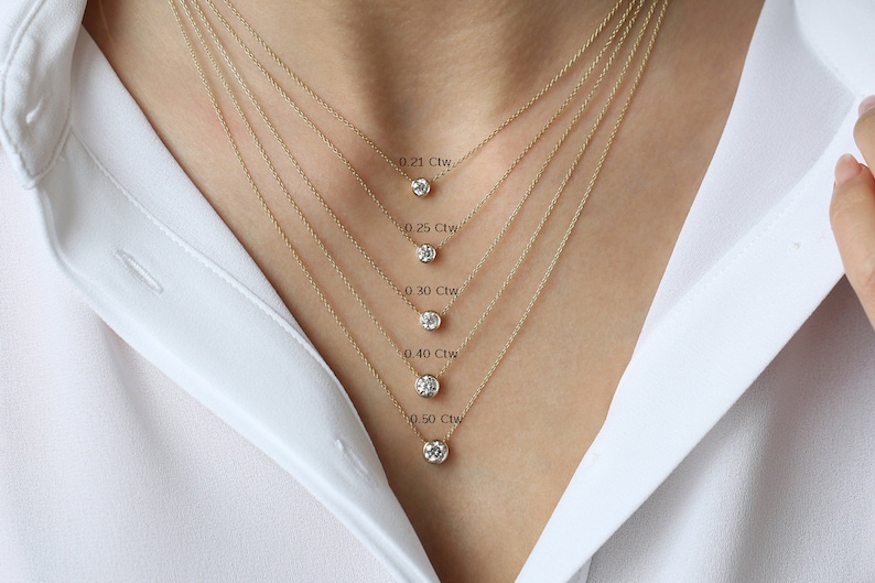 Solitaire Necklace 0.50ctw / 14k Gold Bezel Setting Diamond - Etsy