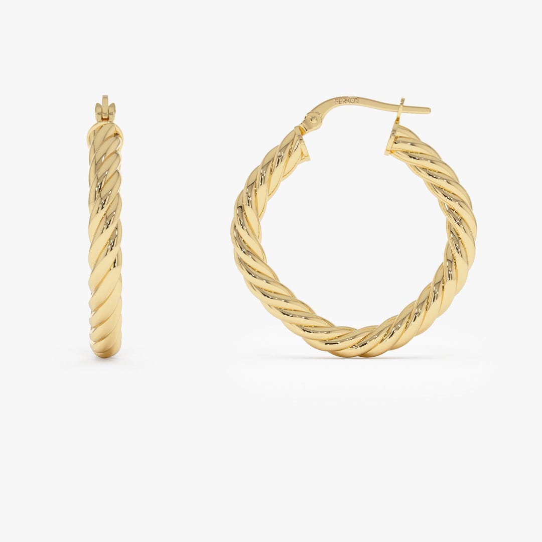 Gold Earrings, 14k Twisted Rope Squared off Hoop Earrings, 27M Twisted ...