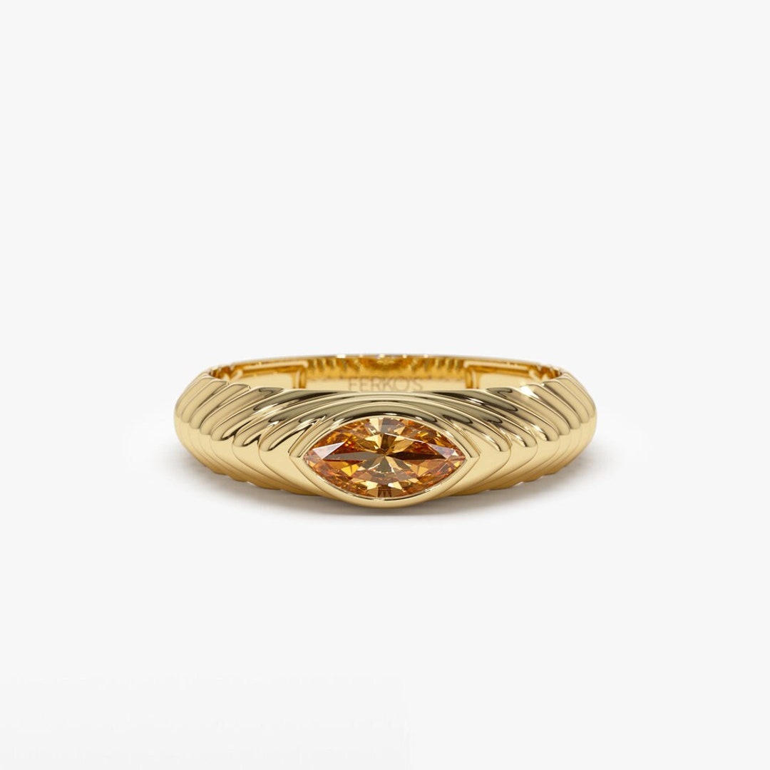 Marquise Citrine Ring, 14k Gold Marquise Shape Natural Citrine Beveled ...