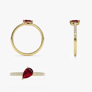 Ruby Ring / 14k Gold Pear Shape Natural Ruby and Diamond Ring ...