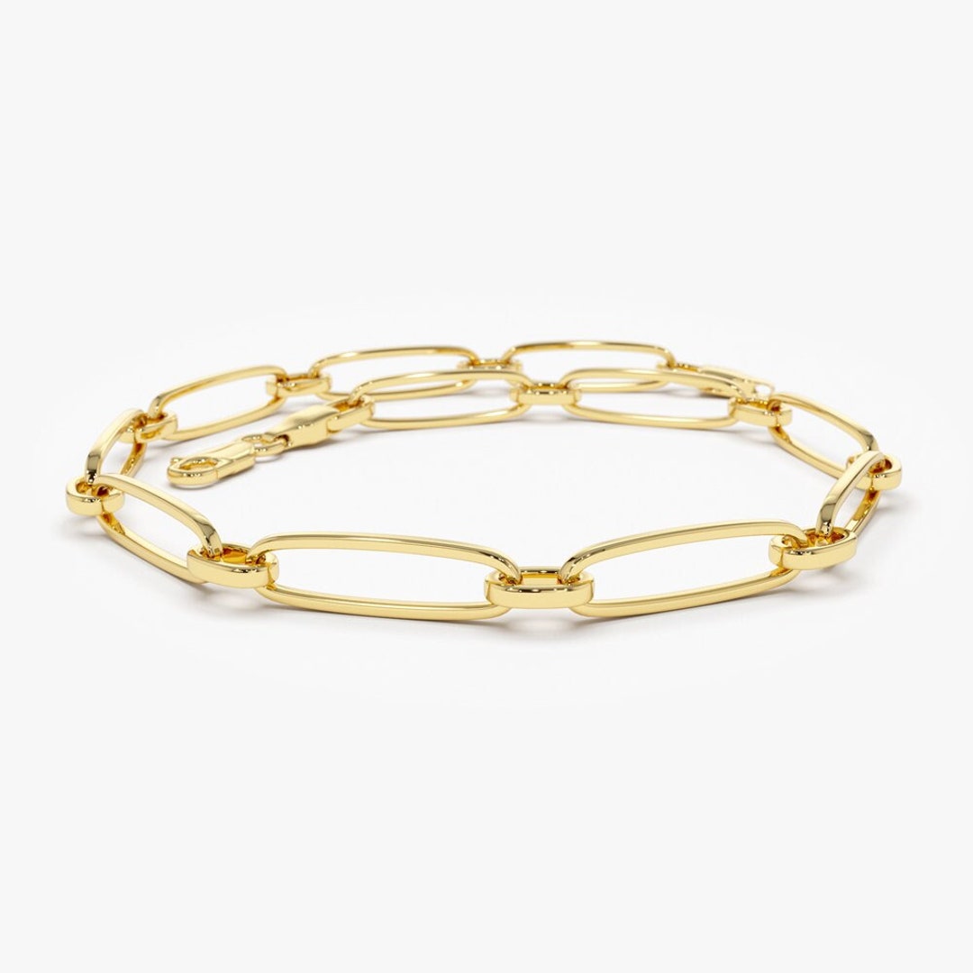 Gold Bracelet, 14k Gold Link Chain Bracelet, Oval Link Chain Bracelet ...