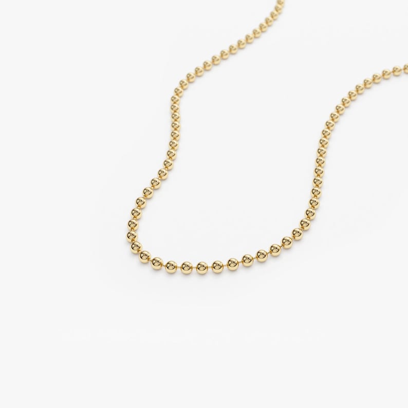 Gold Ball Chain / 14K Solid Gold 2MM Ball Chain / Bead Necklace / Gold ...