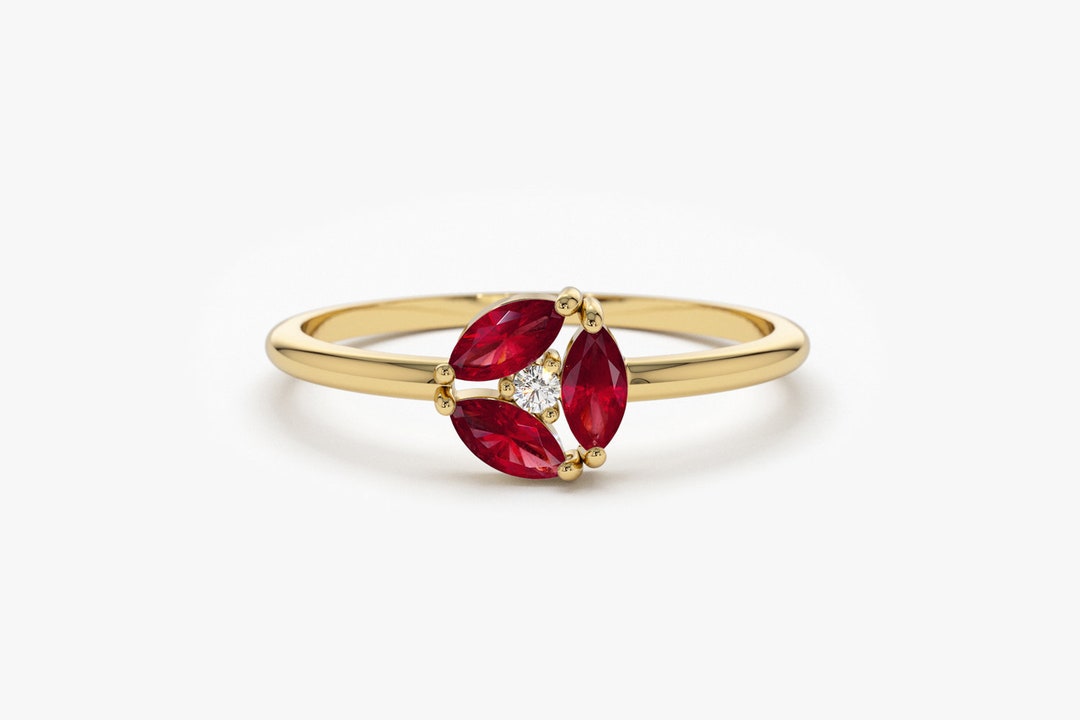 Ruby Ring / Ruby Cluster Ring in 14k Solid Gold / Engagement Ring ...