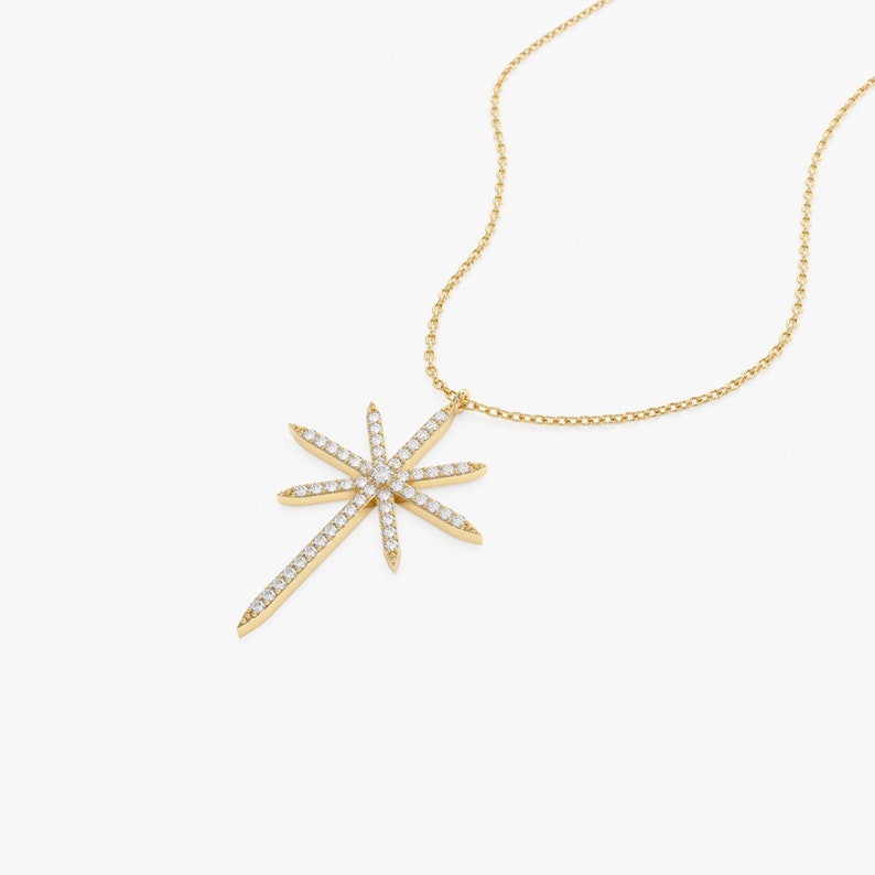 North Star Necklace / 14k Solid Gold Celestial North Star Diamond ...