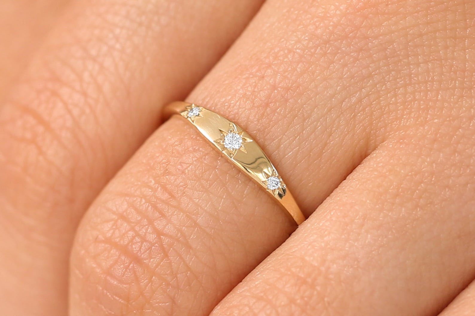 Star Setting Diamond Stacking Ring / 14k Gold Dainty Delicate Minimal ...