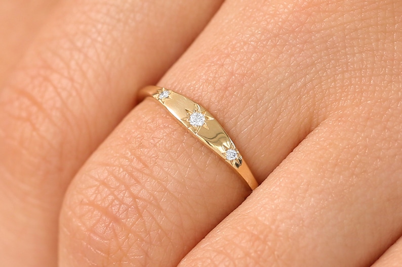 Star Setting Diamond Stacking Ring / 14k Gold Dainty Delicate - Etsy ...