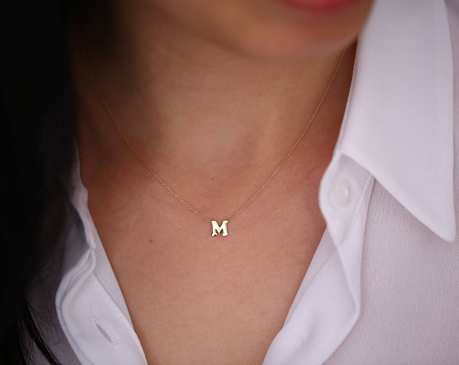 Small Initial Necklace 14k Gold/ Initial Necklace / 14k Gold - Etsy