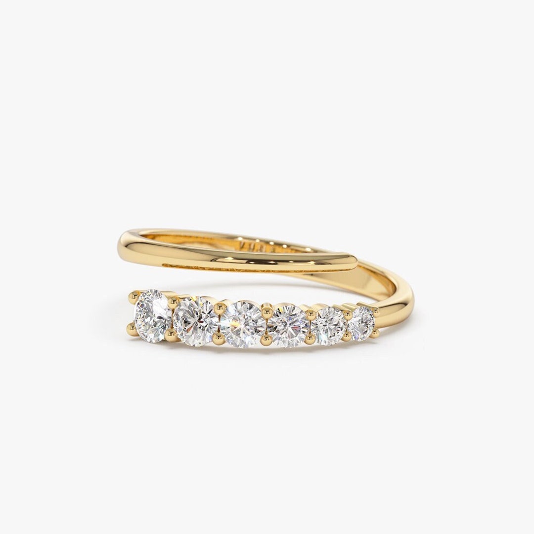 Unique Diamond Statement Ring in 14k Gold / Crossover Diamond Ring / Graduating Diamond Cuff ...