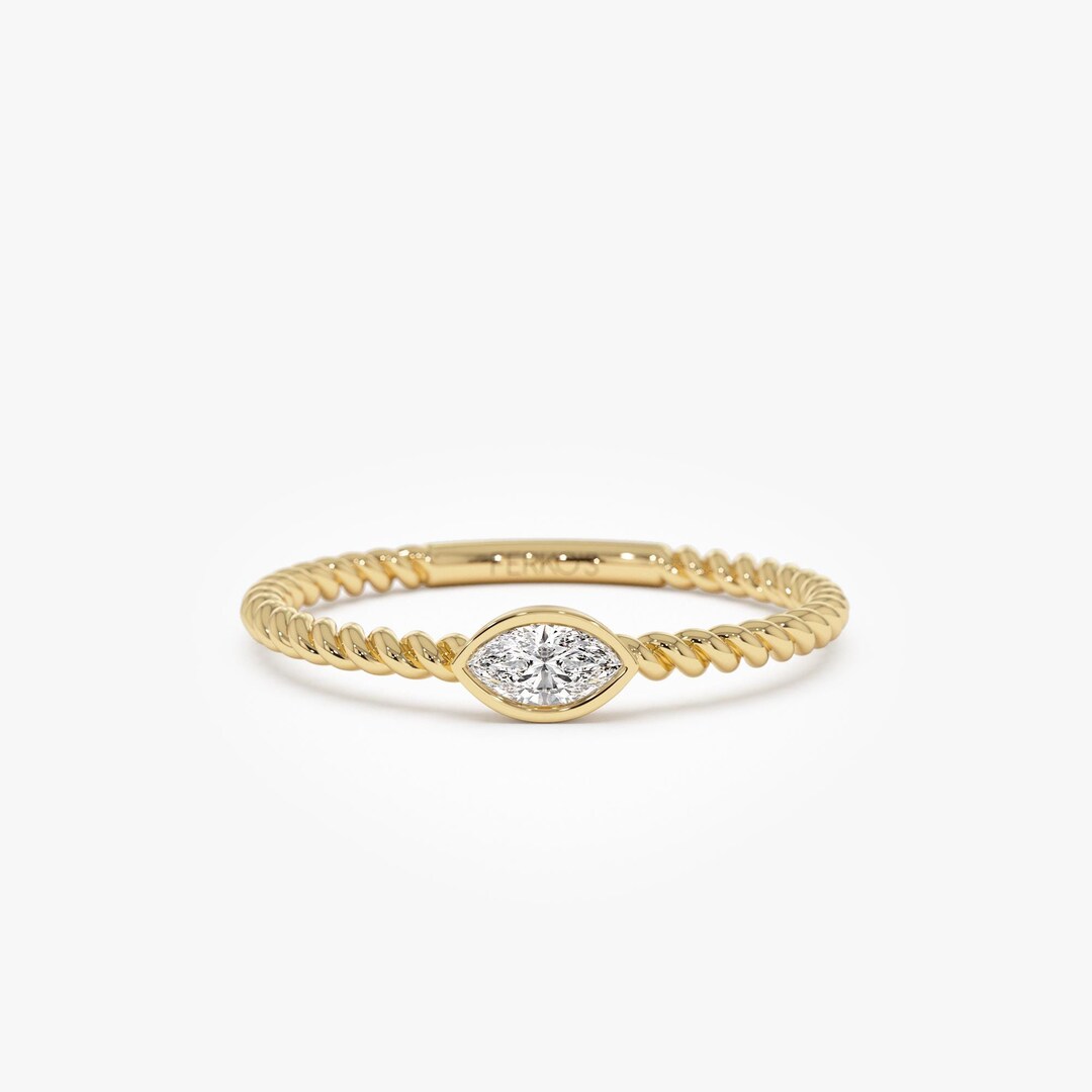 Marquise Diamond Twist Rope Ring, 14K Solid Gold Dainty Diamond ...