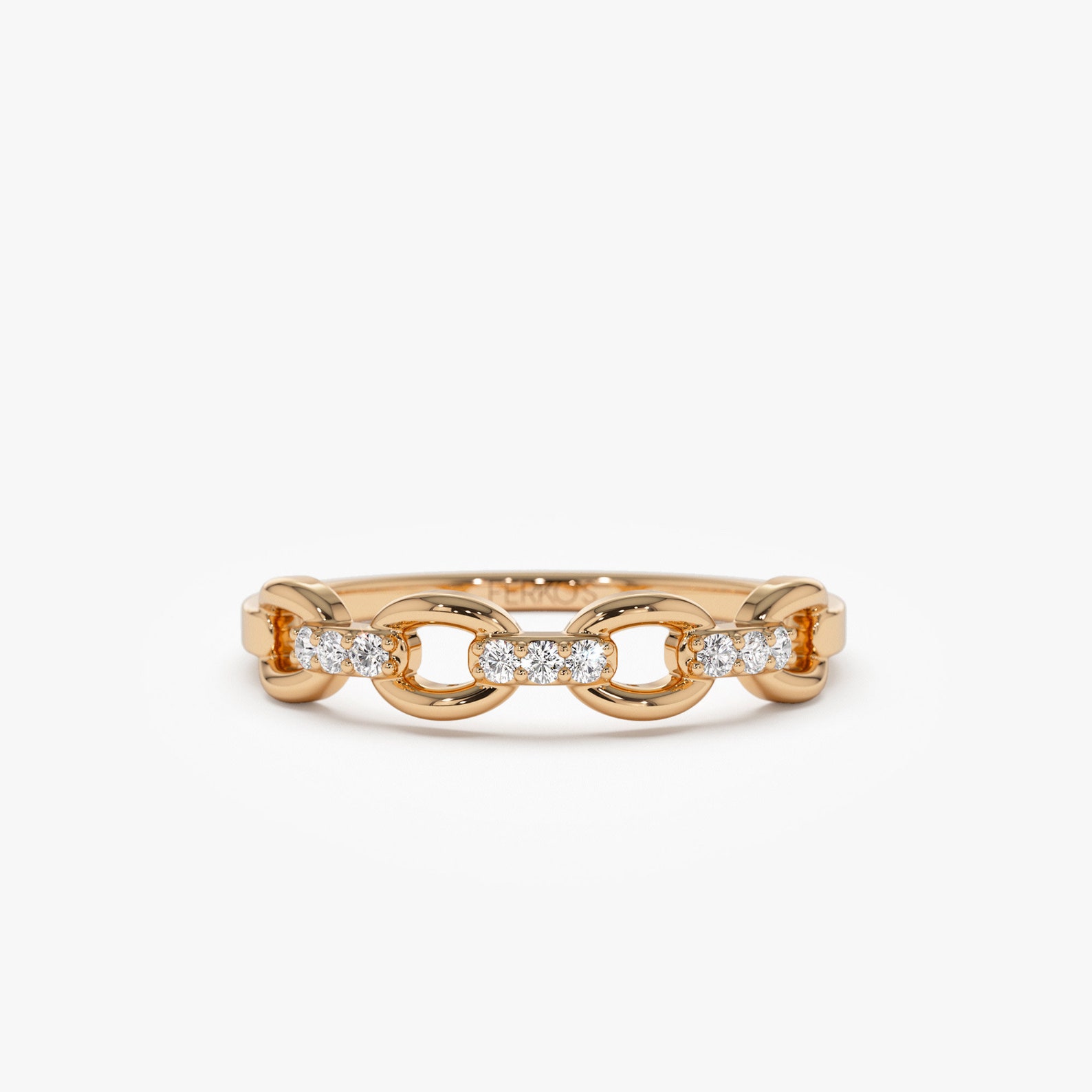 Diamond Link Ring / 14K Gold Round Cut Diamond / Cable Chain Link ...