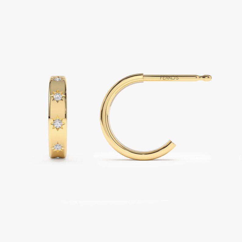 Star Setting Diamond Earring / 14k Gold Diamond Hoop Earrings ...