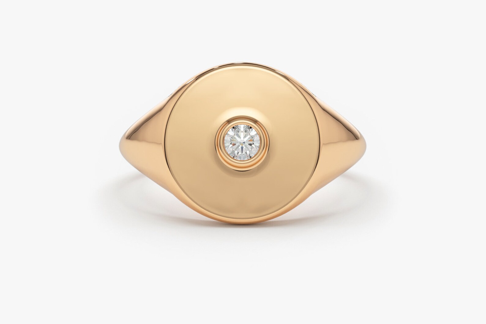 Diamond Signet Ring / 14k Solid Gold Bezel Setting Diamond Pinky Ring ...