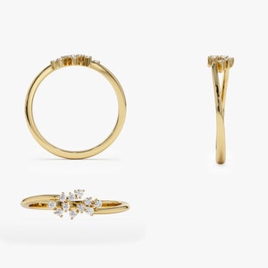 Cluster Ring / 14k Solid Gold Mini Cluster Diamond Ring / Stacking ...