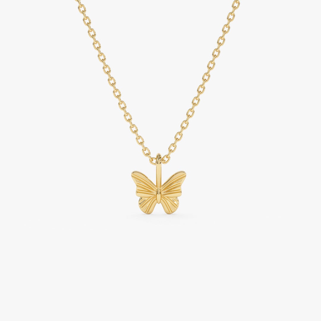 14k Gold Butterfly Charm Necklace / Dainty Minimalist Butterfly ...