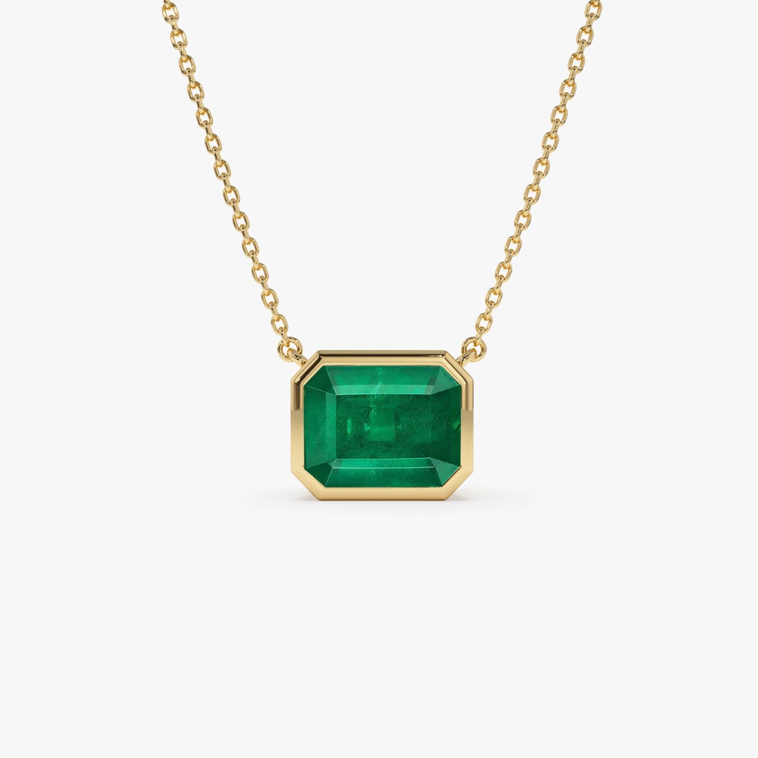 Natural Emerald Necklace 1.50 Ctw, 14k Gold Octagon Cut Emerald ...
