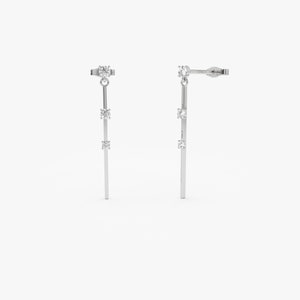 Gold Linear Bar Triple Diamond Drop Earrings, 14K Gold Bar Earrings, 0. ...