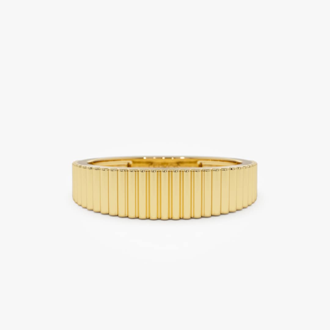 14k Gold Wedding Band, Textured Ring, 14k Solid Gold Band, Fluted ...