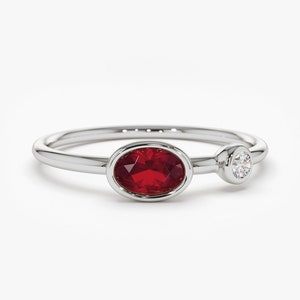 14k Solid Gold Oval Shape Bezel Setting Ruby Ring With Diamond / July ...