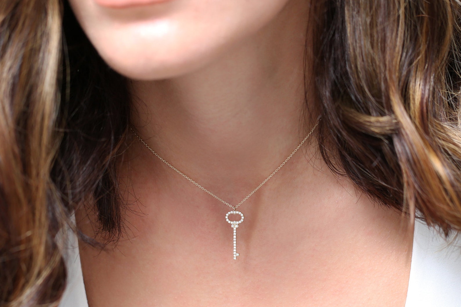 Key Necklace / Diamond Key Pendant / Diamond Necklace / Dainty - Etsy