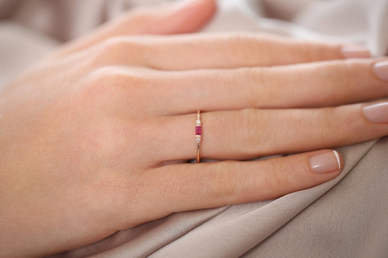 Ruby Ring / Baguette Ruby Ring / 14k Rose Gold Minimalist Ruby | Etsy