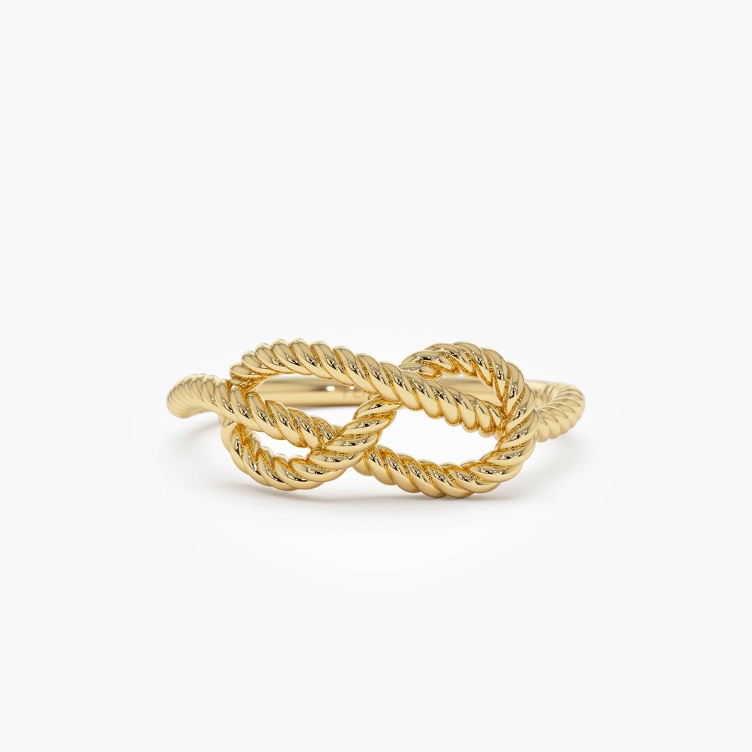 Twisted Rope Love Knot Ring, 14K Solid Gold Dainty Infinity Knot Ring ...